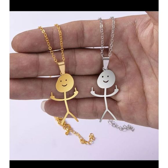 botique | Jewelry | Silver Or Gold Titanium Doodle Guy Middle Finger ...